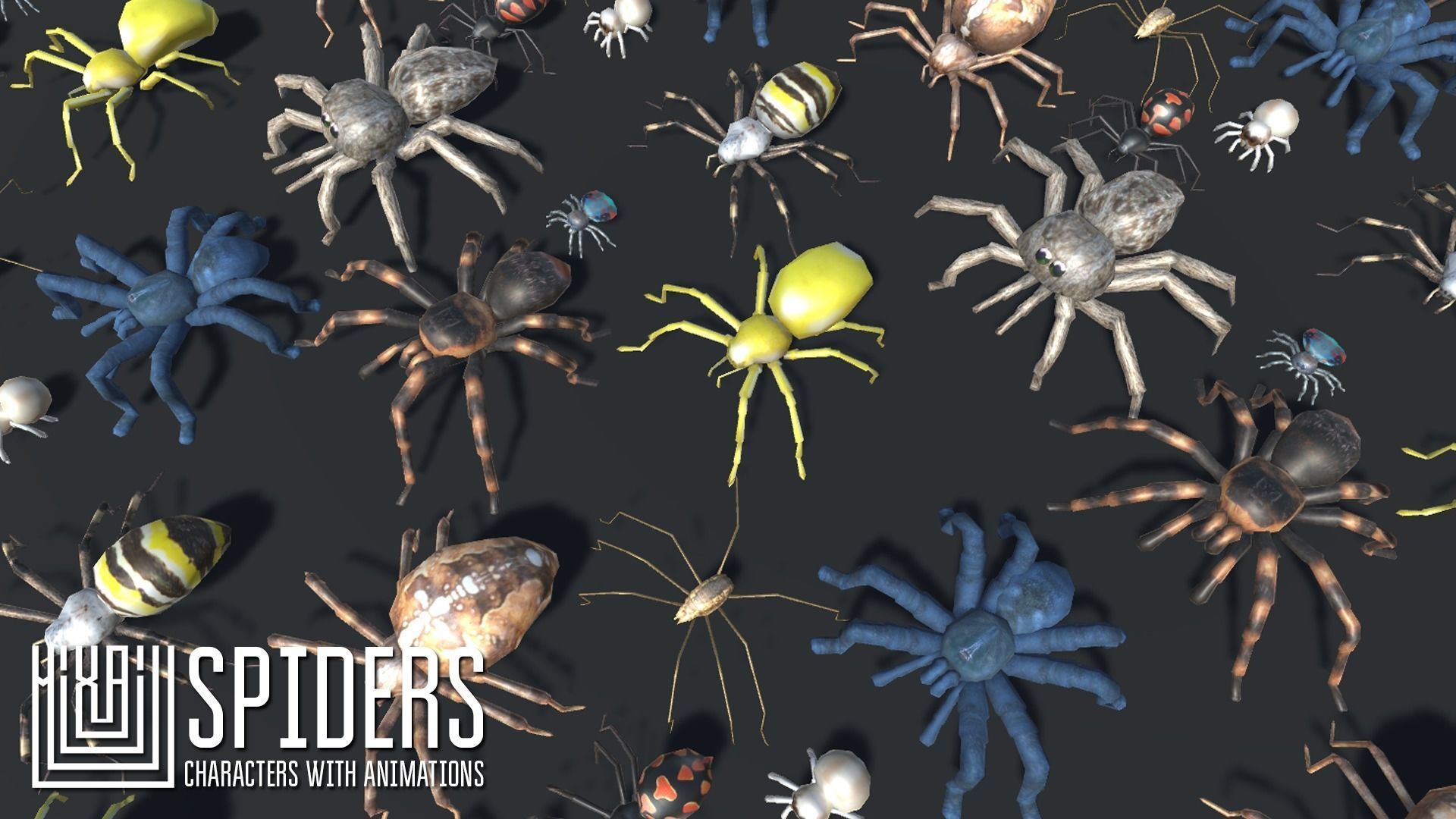 3D model Spiders - characters with animations VR / AR / low-poly rigged ...