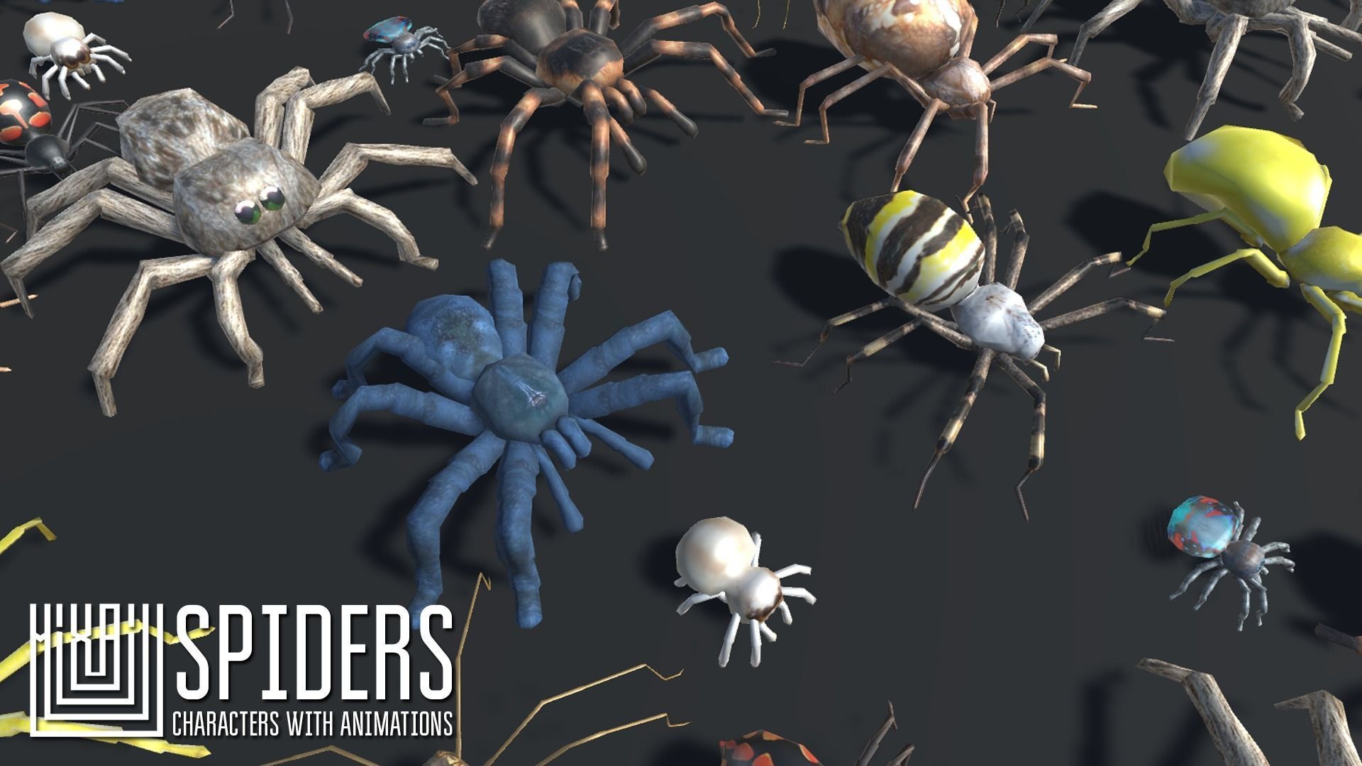 3D model Spiders - characters with animations VR / AR / low-poly rigged ...
