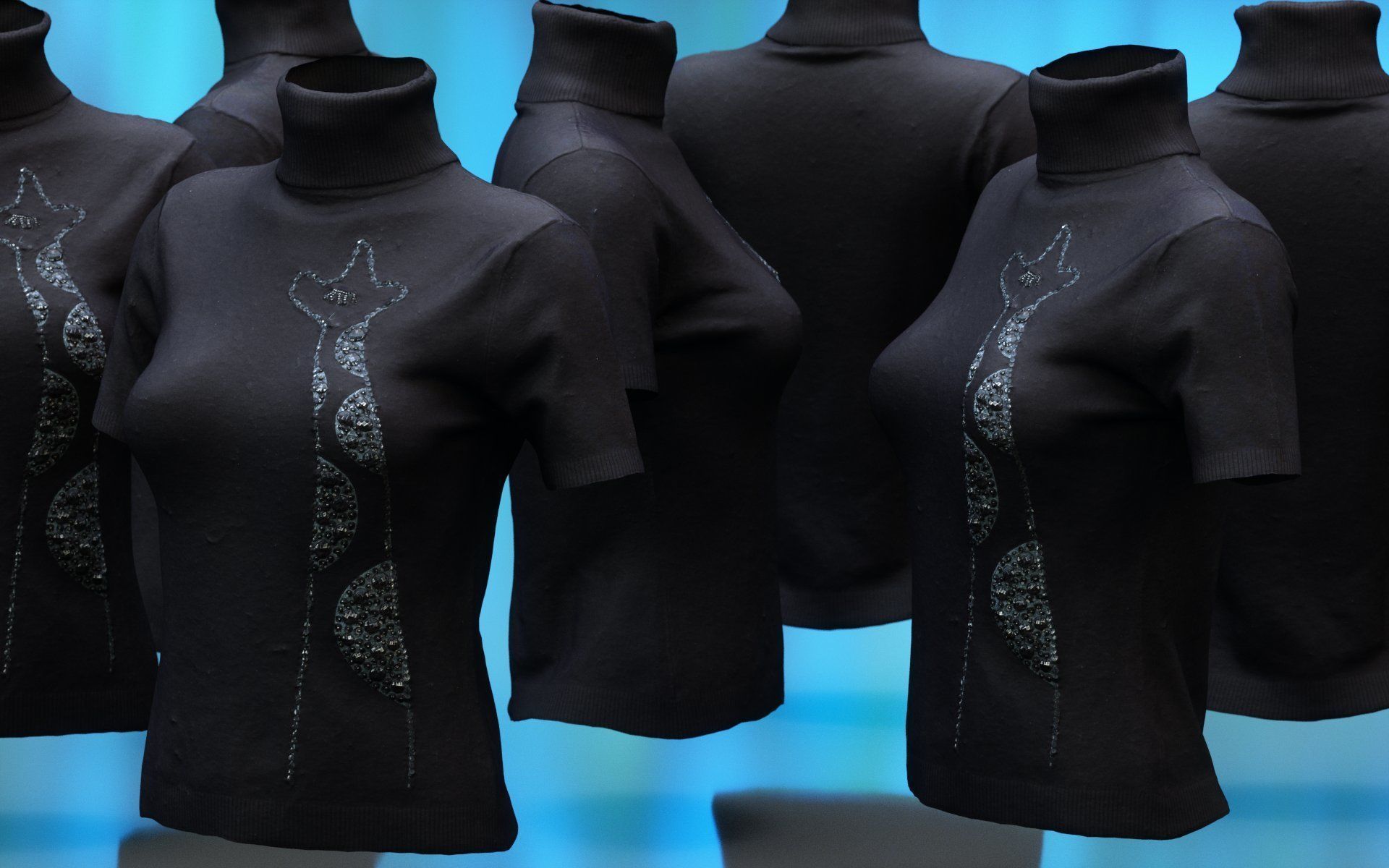 3D model Turtle Neck Decorated Top Dark VR / AR / low-poly | CGTrader