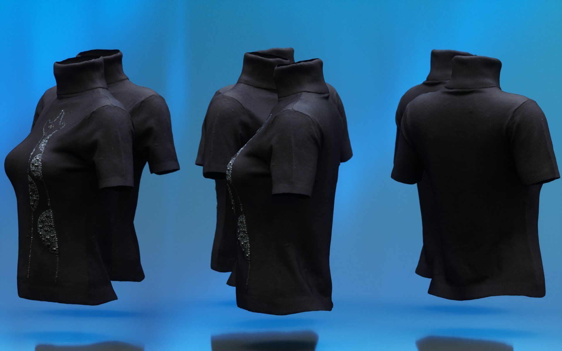 3D model Turtle Neck Decorated Top Dark VR / AR / low-poly | CGTrader