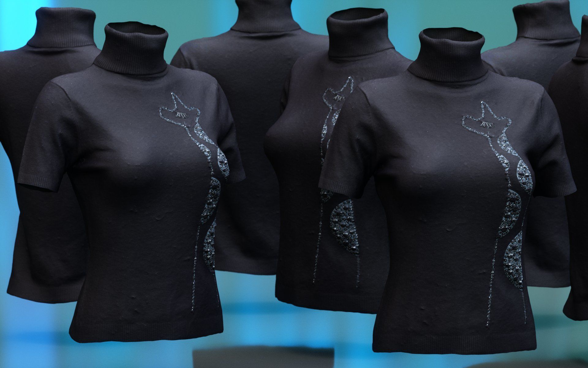 3D model Turtle Neck Decorated Top Dark VR / AR / low-poly | CGTrader