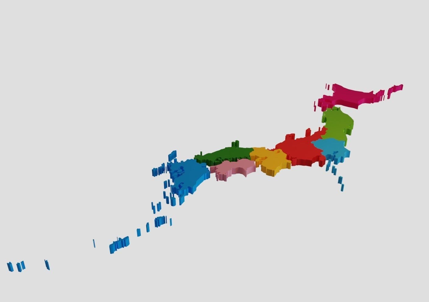 3D model Japan 3D Map with regions and 3D Map with prefectures VR / AR ...