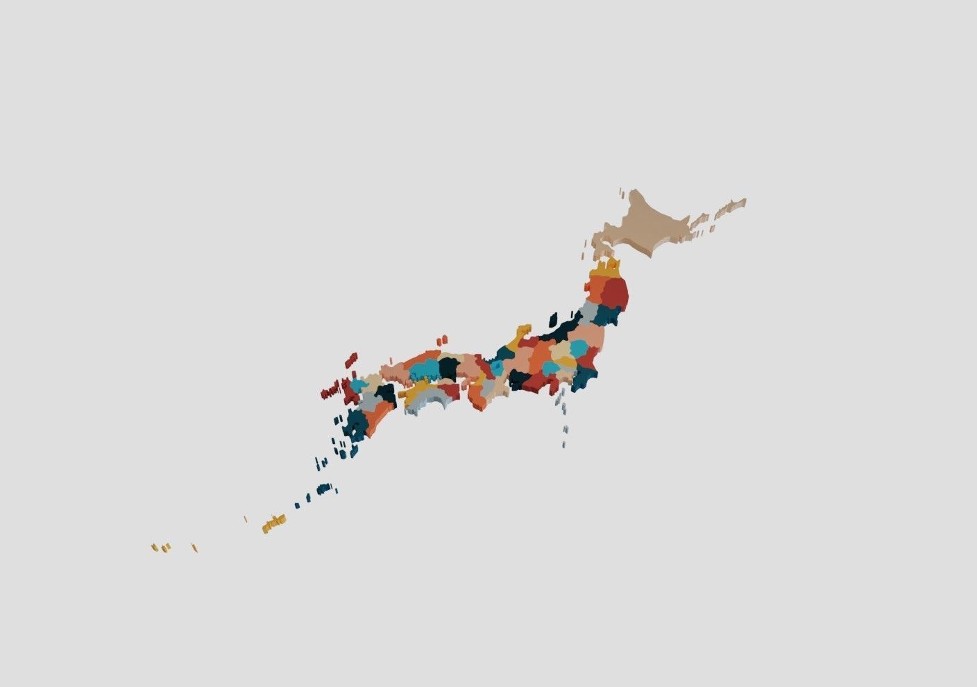 3D model Japan 3D Map with regions and 3D Map with prefectures VR / AR ...