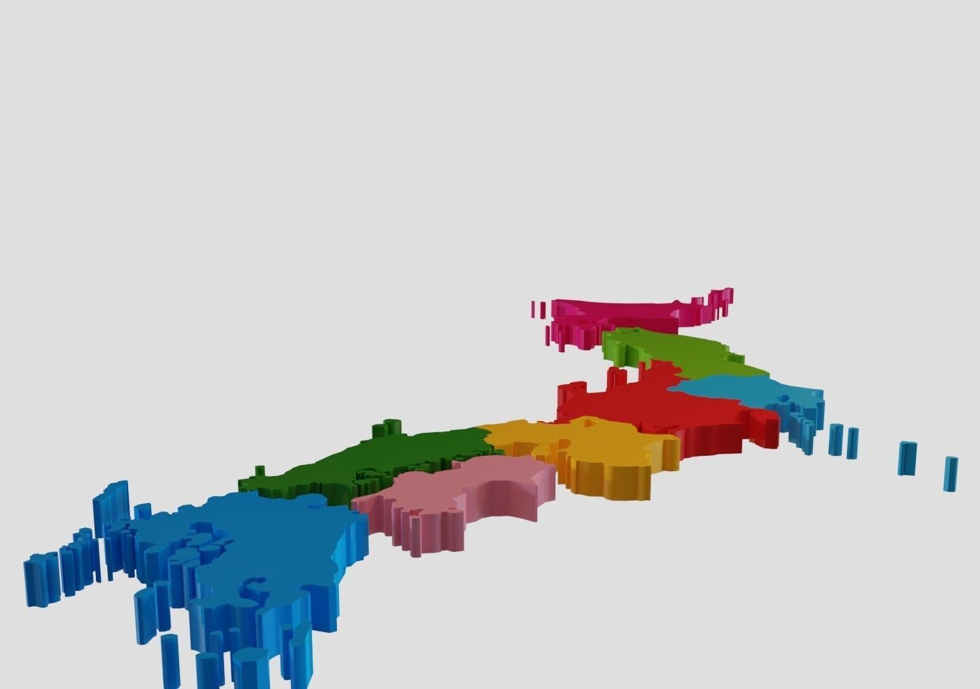 3D model Japan 3D Map with regions and 3D Map with prefectures VR / AR ...