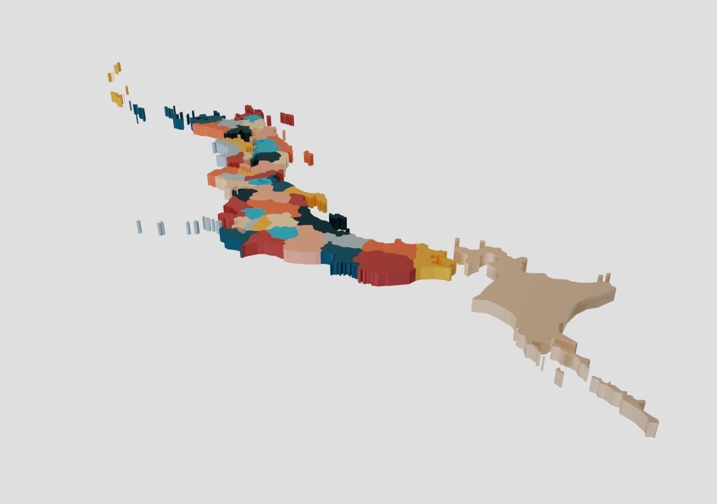 3D model Japan 3D Map with regions and 3D Map with prefectures VR / AR ...