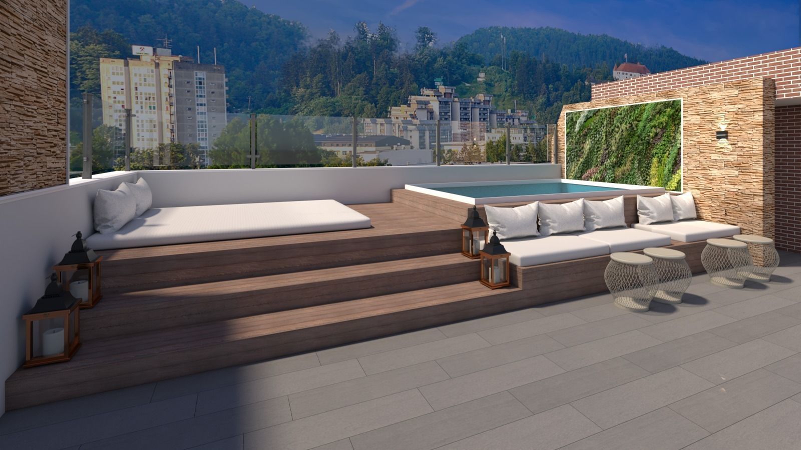 3D model roof top lounge with water pool 3d model VR / AR / low-poly ...