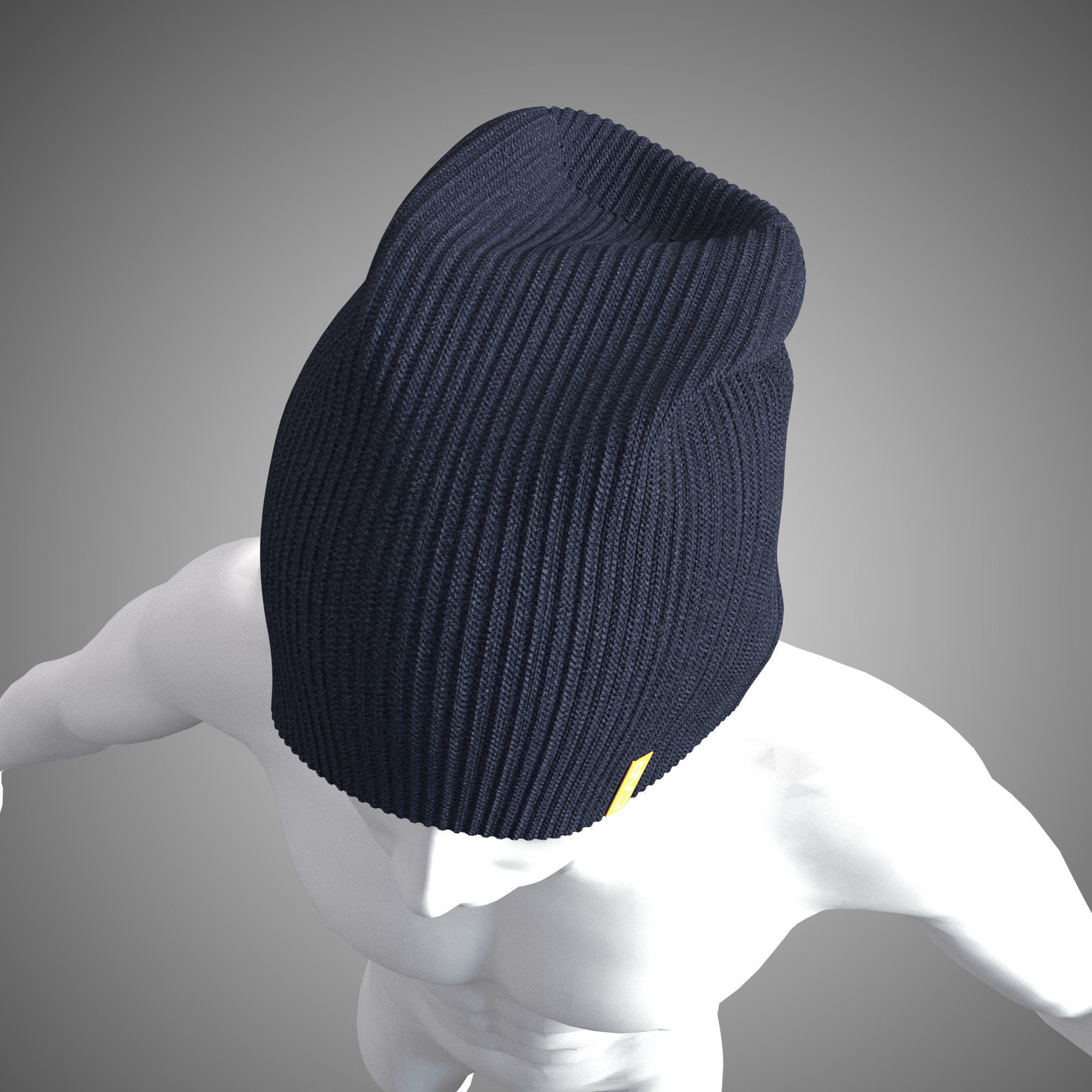 3D model Low poly cap navy beanie with orange tag VR / AR / low-poly ...