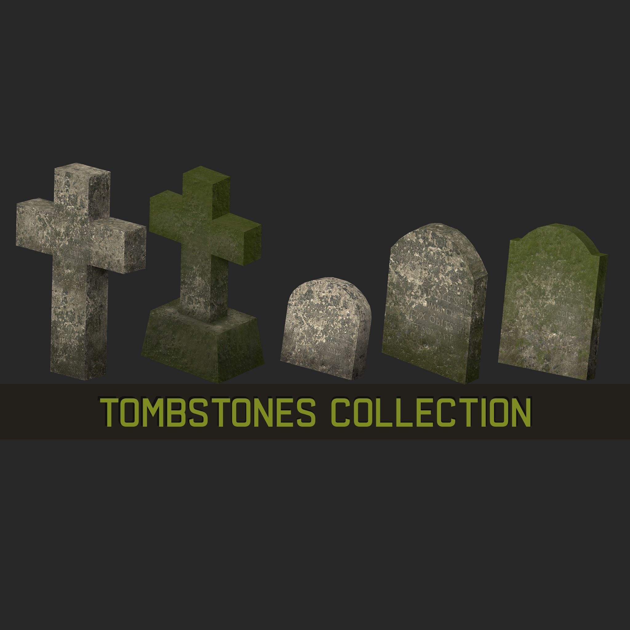 3D model apocalyptic horror zombies cemetery headstones lowpoly pack VR ...