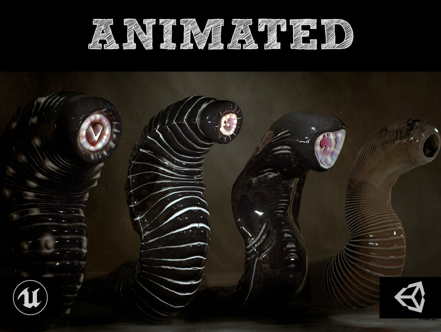 3D model Giant Leeches Collection VR / AR / low-poly rigged animated ...
