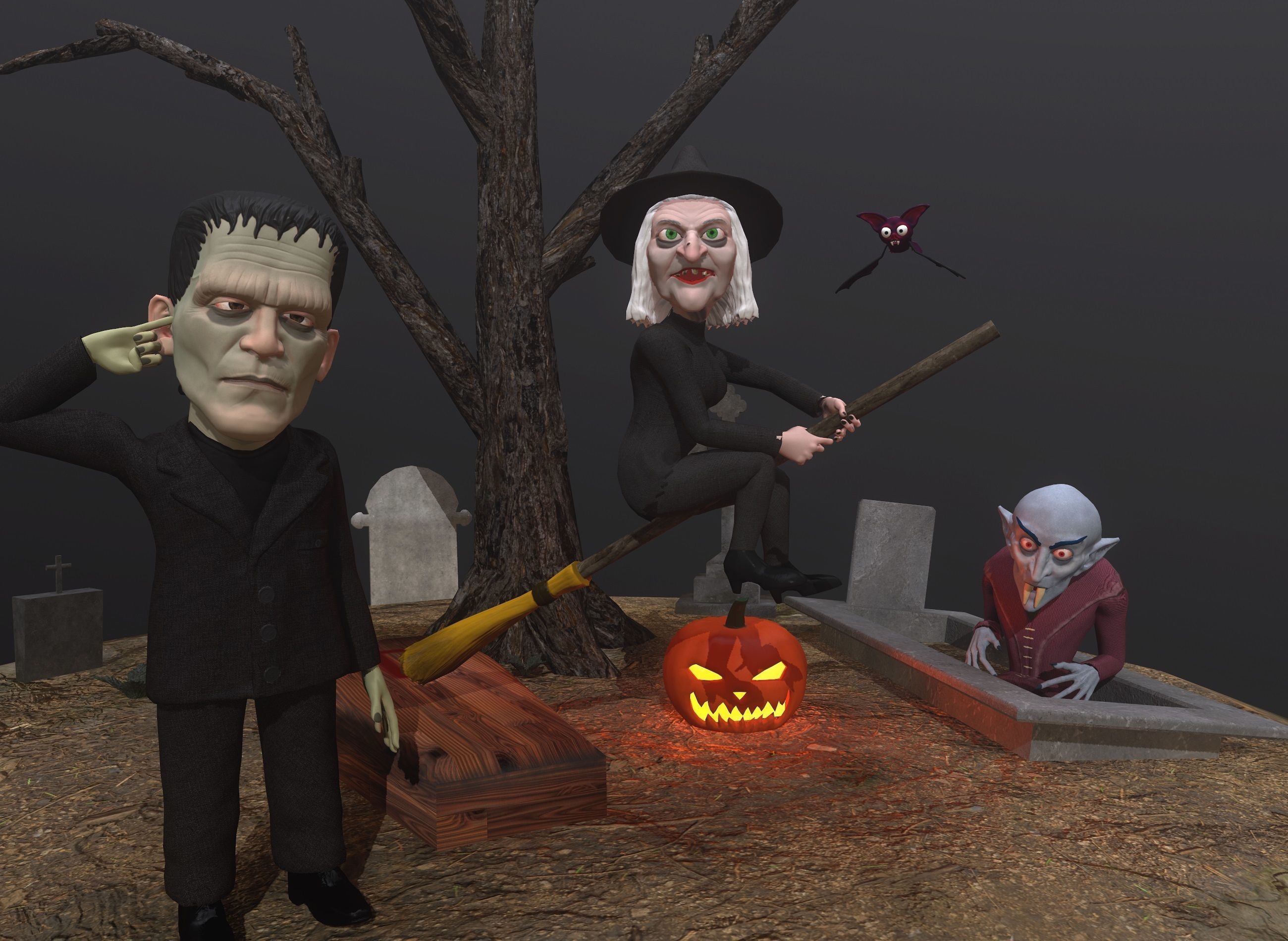 3D model Halloween characters pack rigged animated 3D models VR / AR ...