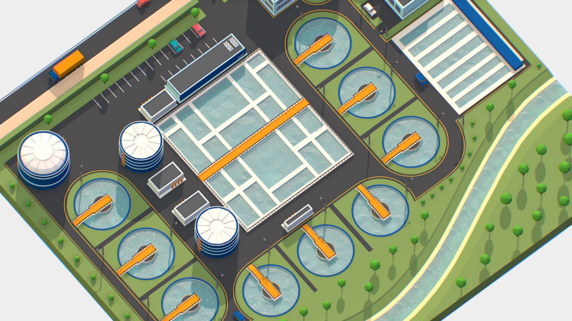 3D model Isometric Water Treatment Plant Large Size VR / AR / low-poly ...