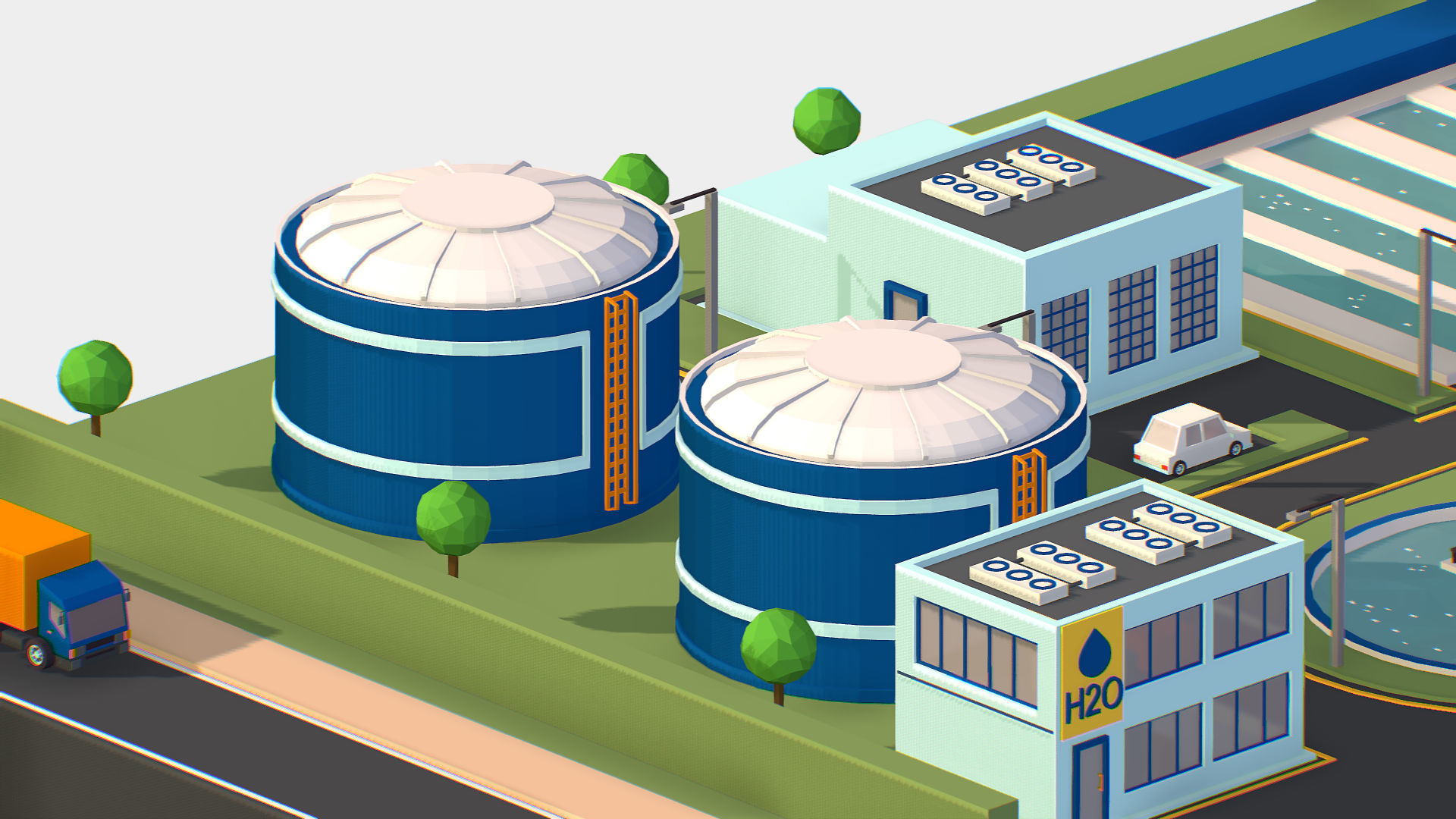3D model Isometric Water Treatment Plant Large Size VR / AR / low-poly ...