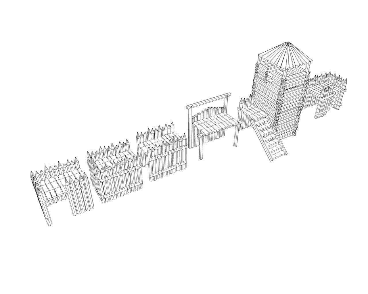 3D model Lowpoly Palisade Construction kit VR / AR / low-poly | CGTrader
