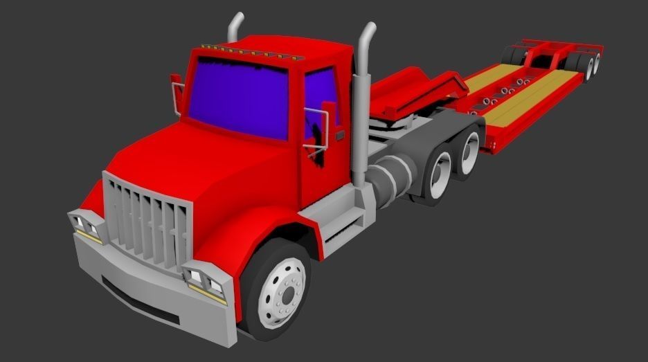 Low Poly Lowboy Trailer and Truck 3D model | CGTrader