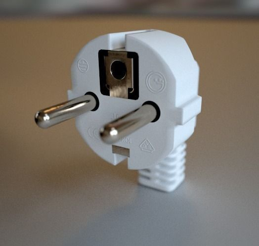 Continental European Type E male power plug 3D Model .obj .blend .mtl ...