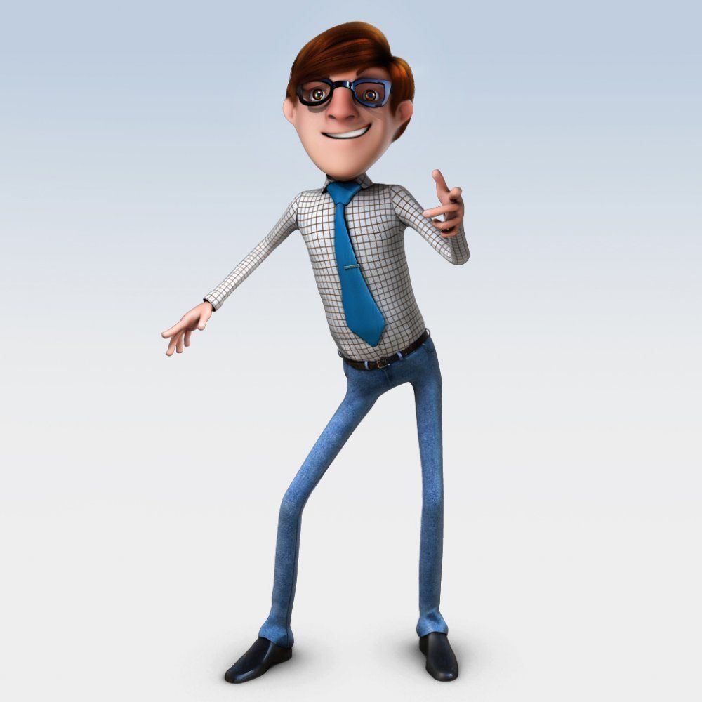 Steve cartoon character with glasses and tie 3D model rigged | CGTrader