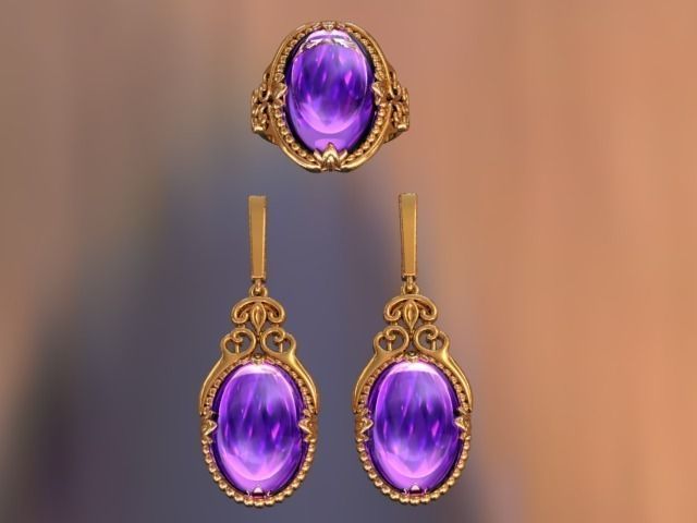 Beautiful set with oval cabochons 3D model 3D printable | CGTrader