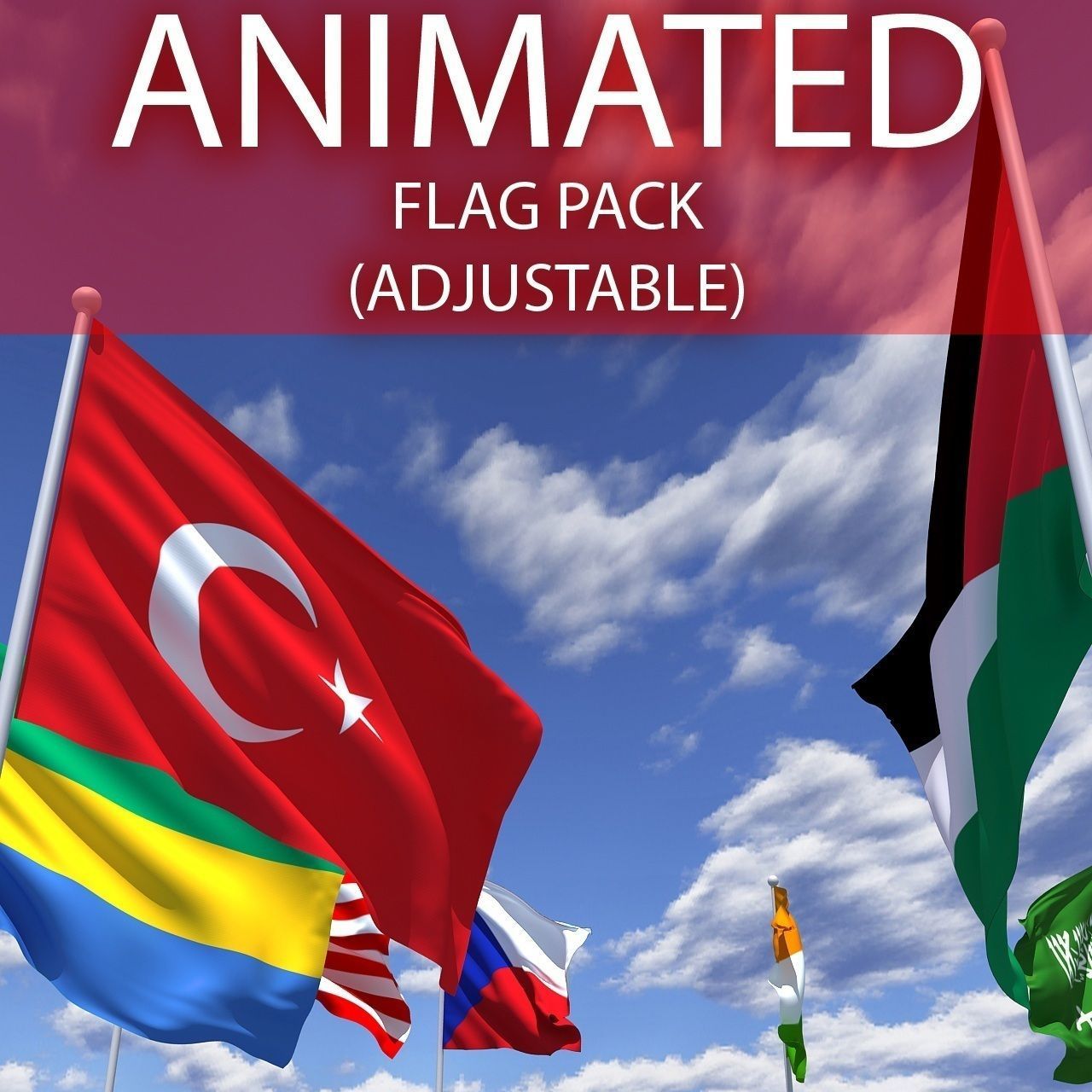 ADJUSTABLE FLAGS 3D model animated | CGTrader