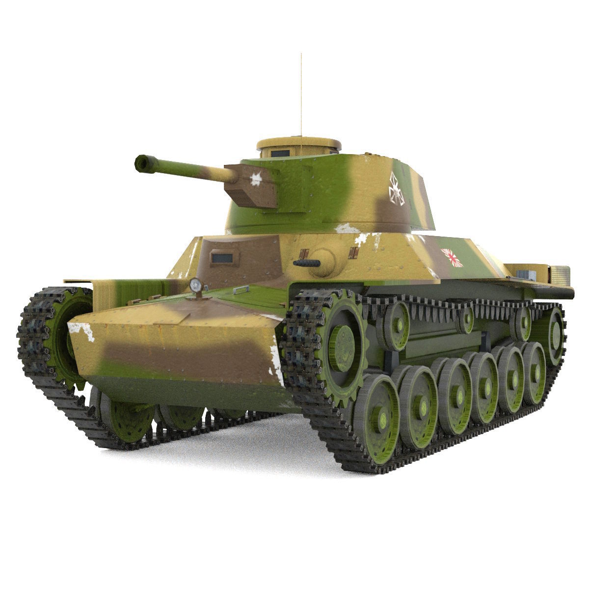 Tank Type 97 Chi-Ha 3D Model Game ready .obj .3ds .fbx .dae .skp .mxs ...