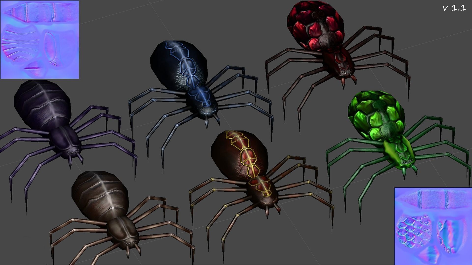 Animated Spiders Pack free VR / AR / low-poly 3D model animated rigged ...