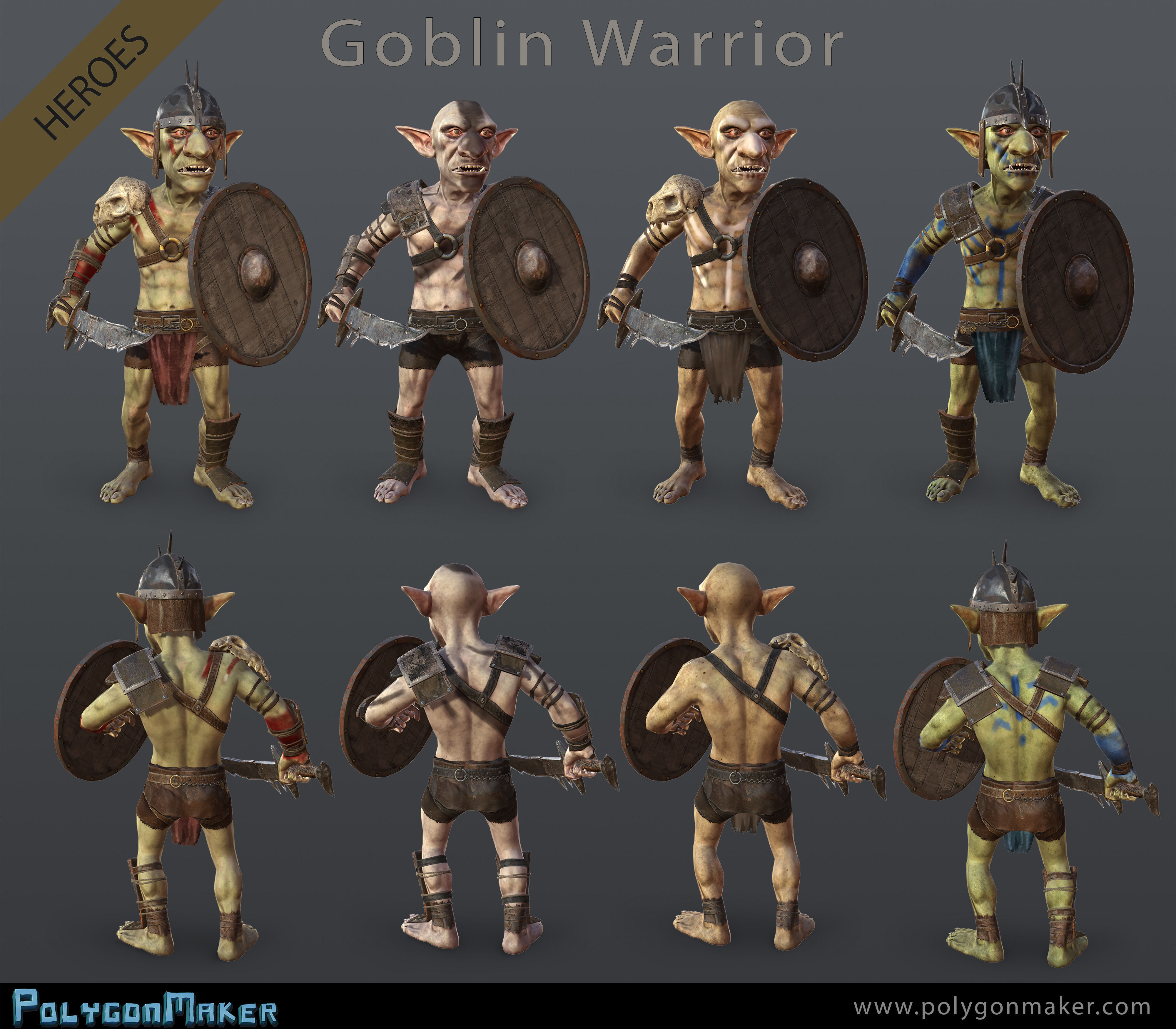 Heroes Goblin Warrior 3d Model Game Ready Animated Rigged Max Fbx