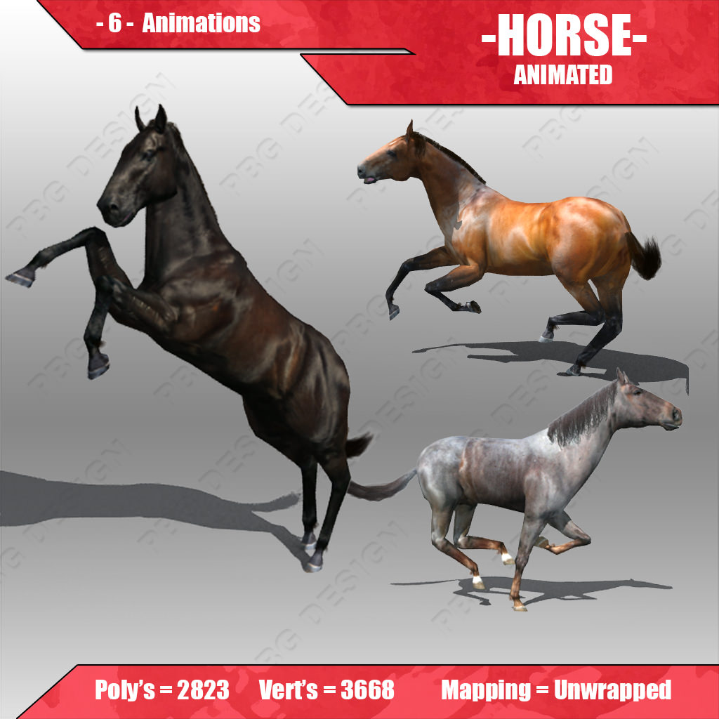 Horse Animated 3D Model Game ready animated rigged .max .fbx - CGTrader.com