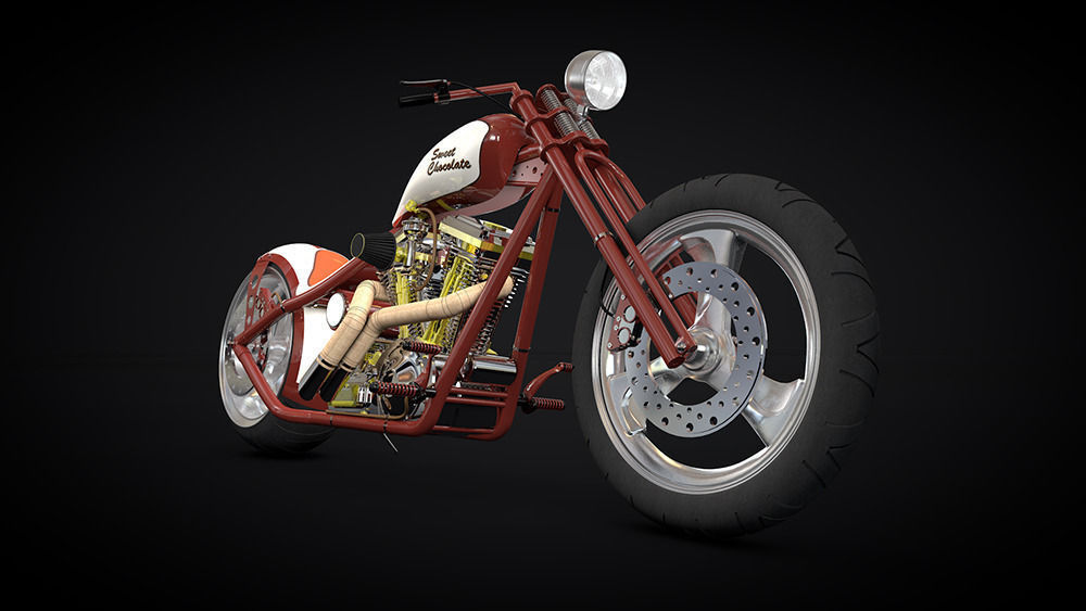 Custom red chopper 3D model 3D Model .c4d - CGTrader.com