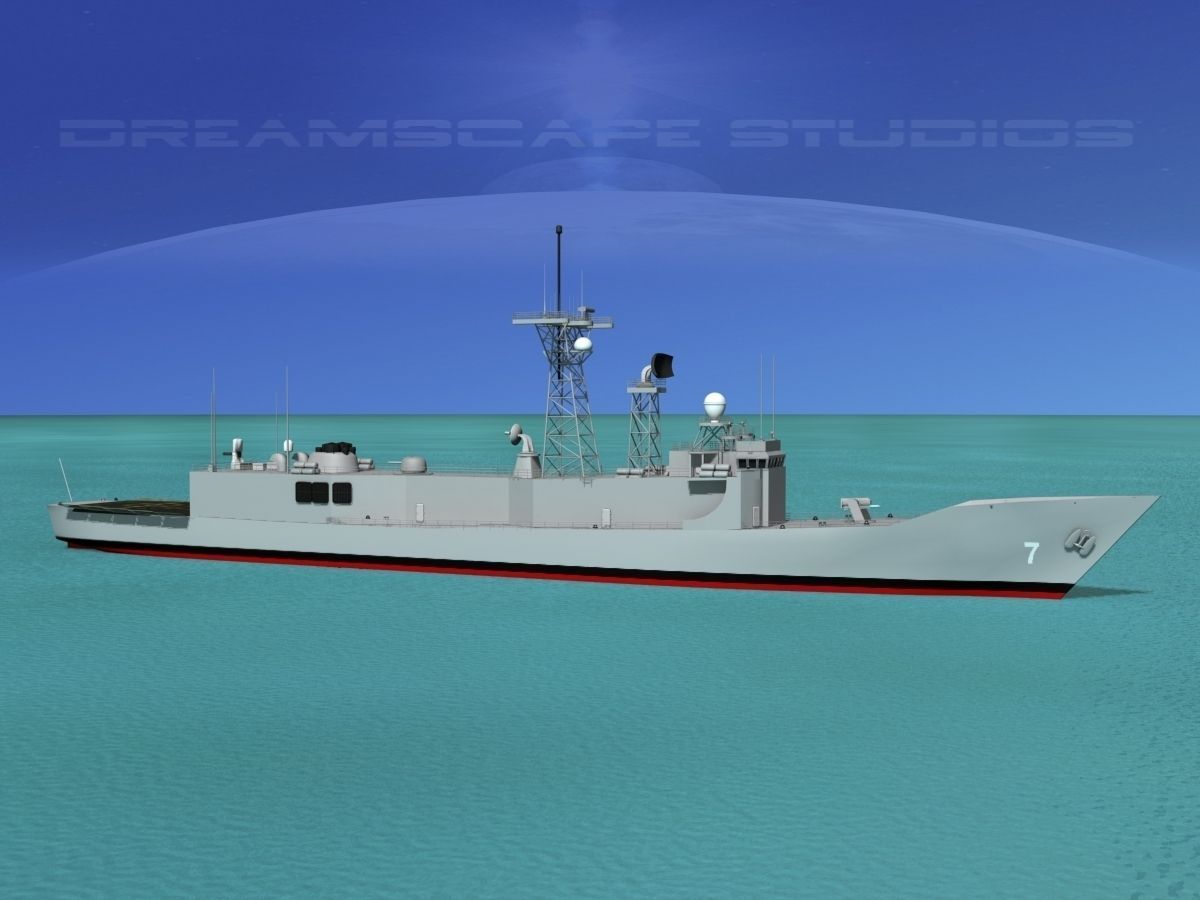 FFG-7 USS Oliver Hazard Perry Frigate 3D model rigged | CGTrader