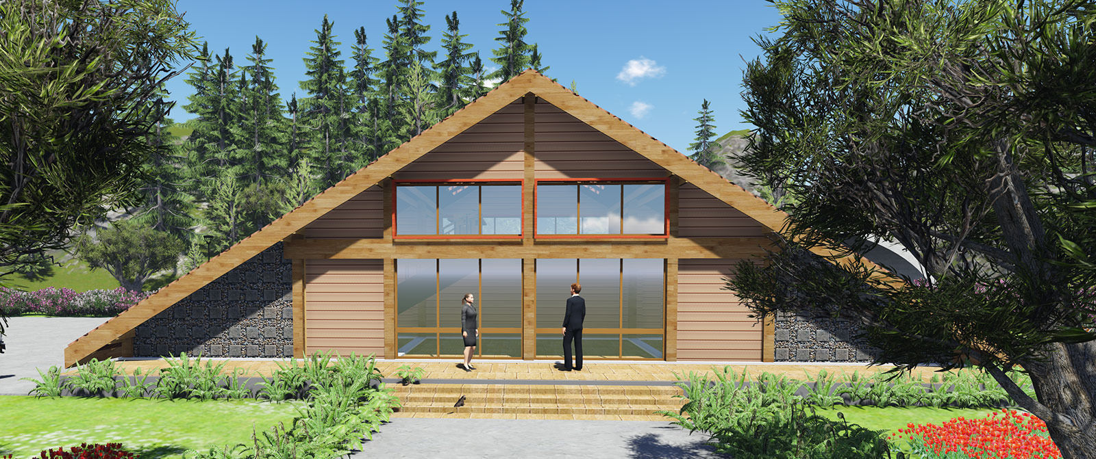 Timber Frame Office Building 3D model animated | CGTrader