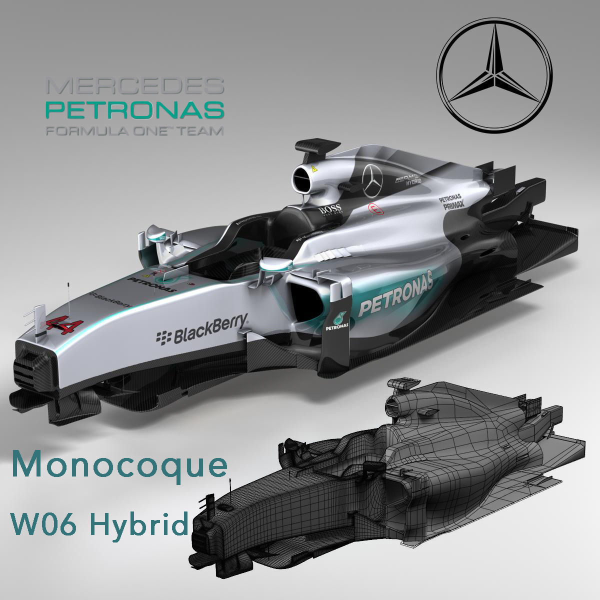 Mercedes W06 monocoque 3D Model Game ready .obj .3ds .fbx .c4d .ma .mb ...