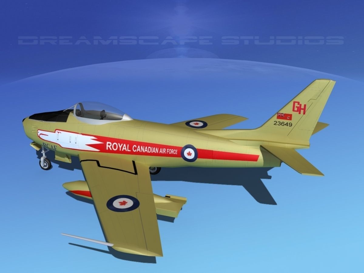 North American F-86 Sabre Jet RCAF Golden ... 3D Model rigged MAX OBJ ...