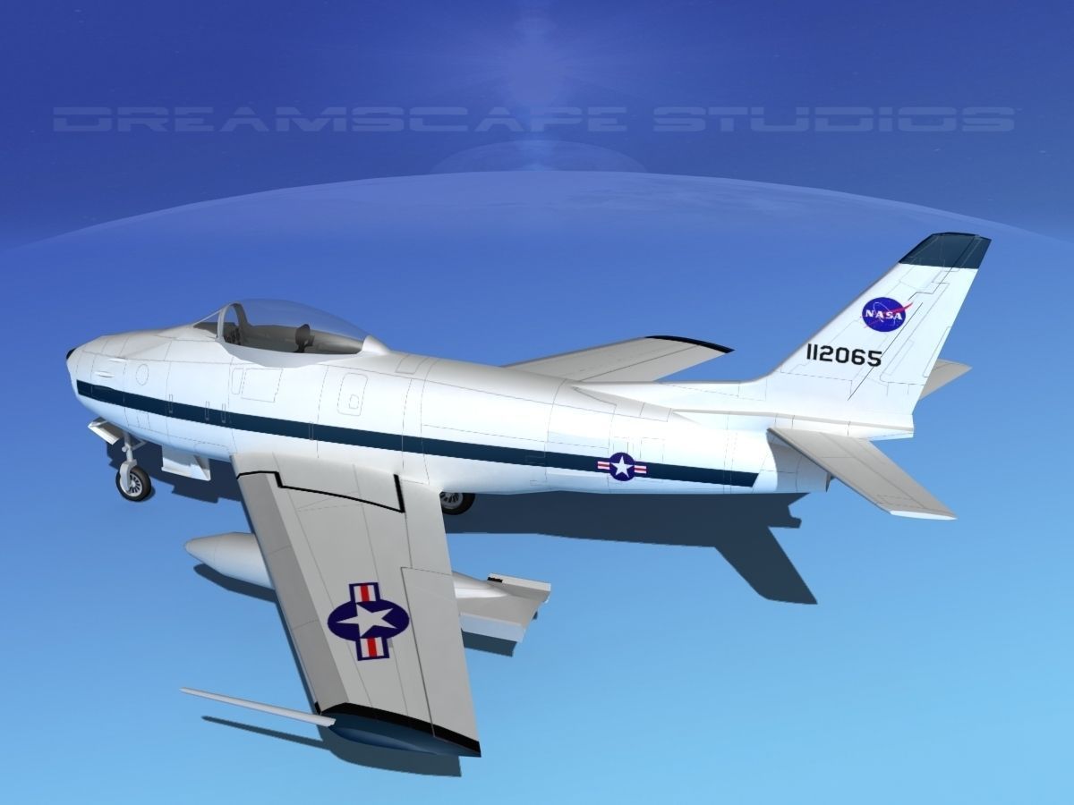 North American F-86 Sabre Jet NASA 3D Model rigged MAX OBJ 3DS LWO LW ...