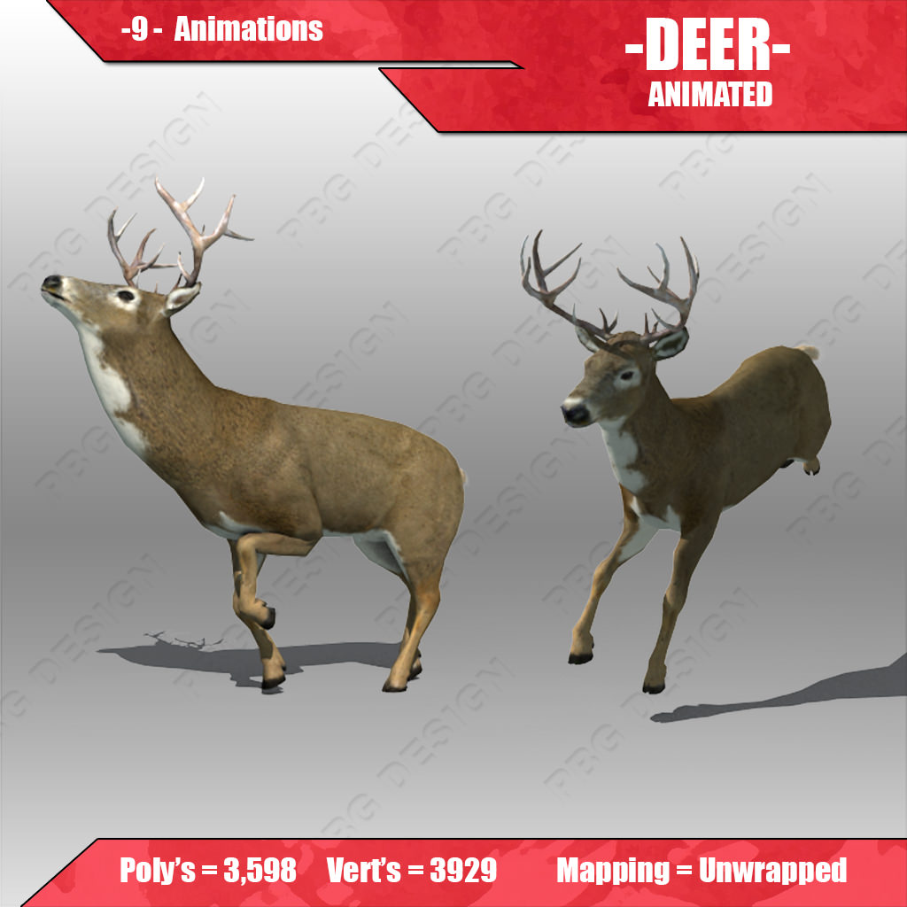 Deer Animated 3D Model Game ready animated rigged .max .fbx - CGTrader.com