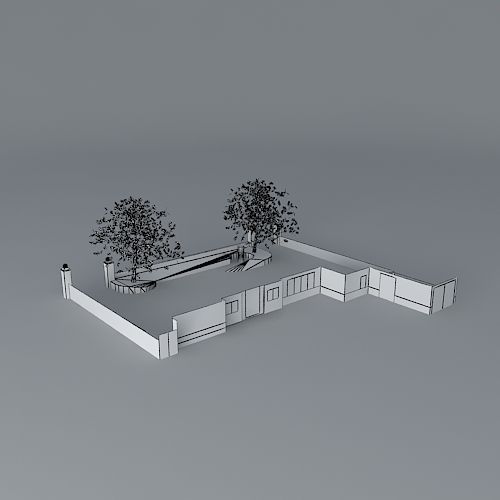 Front garden with blocks and gravel free 3D model | CGTrader