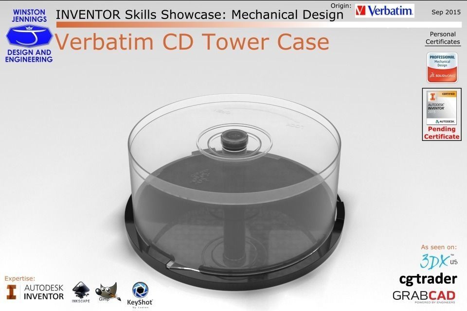 Inventor Skills - Verbatim CD Tower Case free 3D model | CGTrader