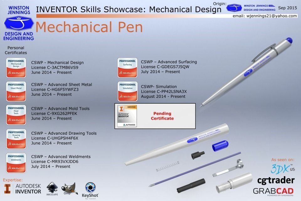 Inventor Skills - Mechanical Pen free 3D model | CGTrader
