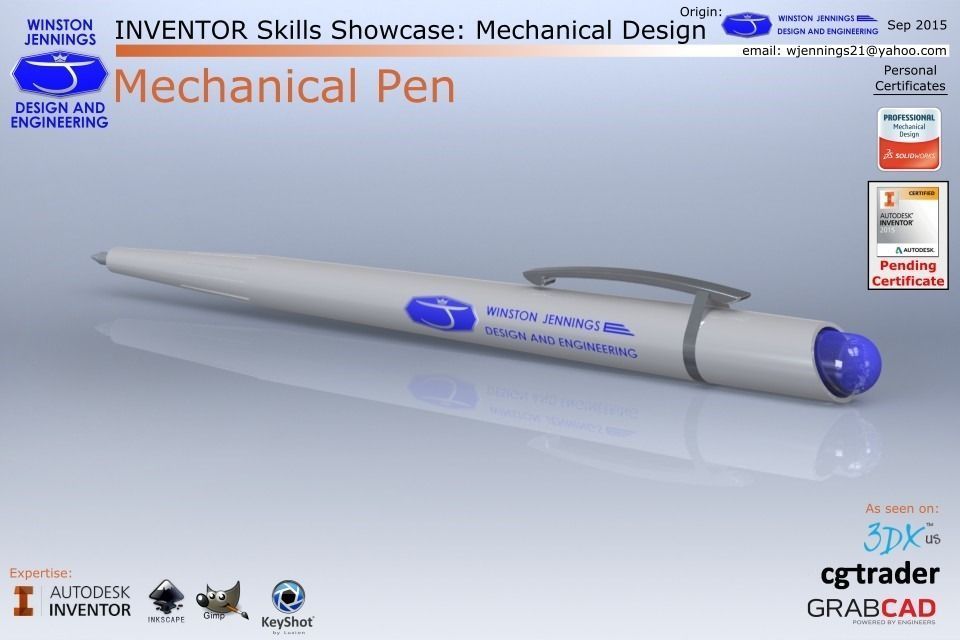 Inventor Skills - Mechanical Pen free 3D model | CGTrader