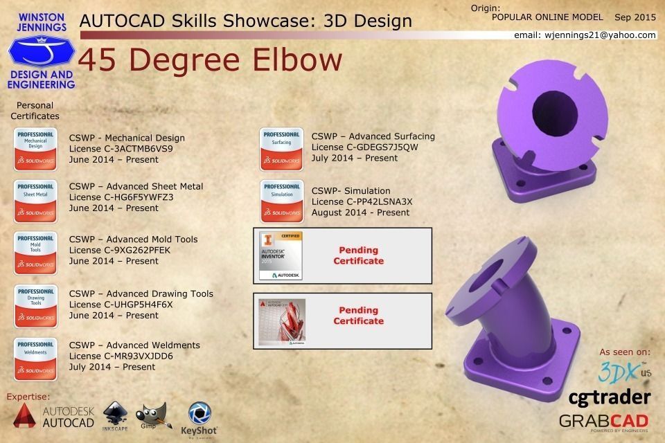 AUTOCAD Skills Showcase - 45 Degree Elbow free 3D model | CGTrader