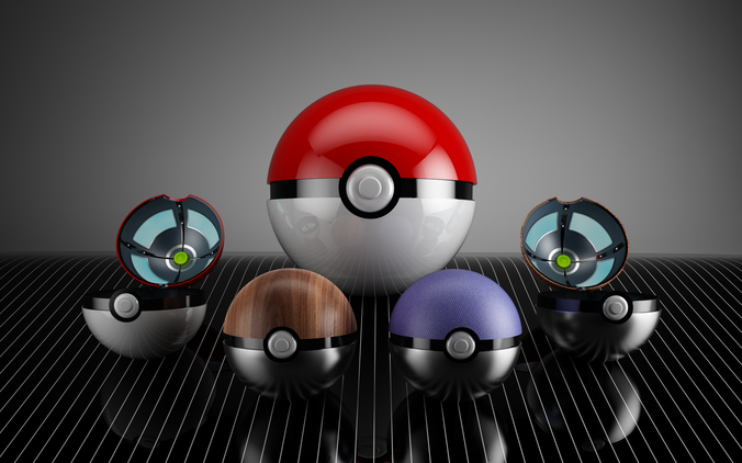 3D model Pokeball with interior VR / AR / low-poly OBJ 3DS FBX C4D DAE ...