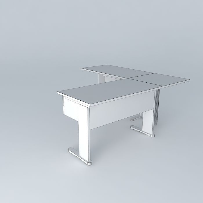 2 Office Desks with rail 90 Connection and Drawer Fixed free 3D model ...