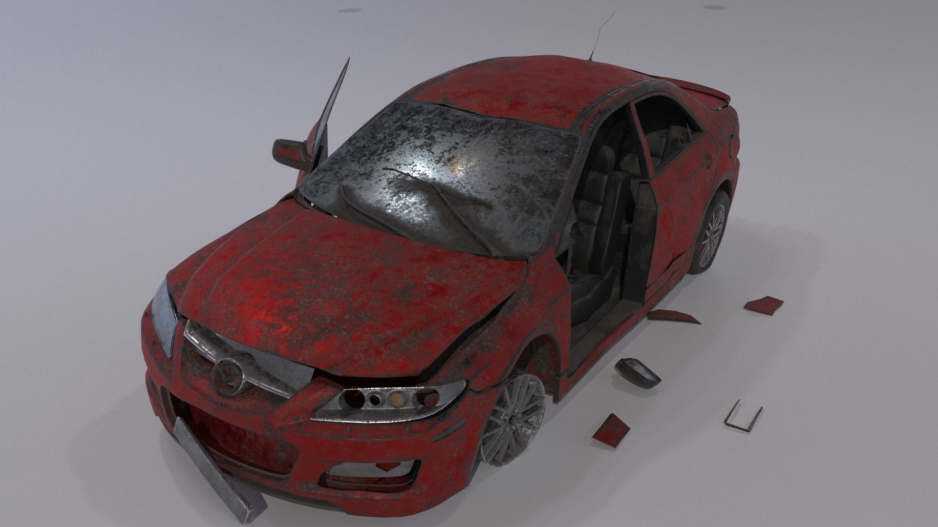 Wrecked destroyed Sedan car 3D model | CGTrader