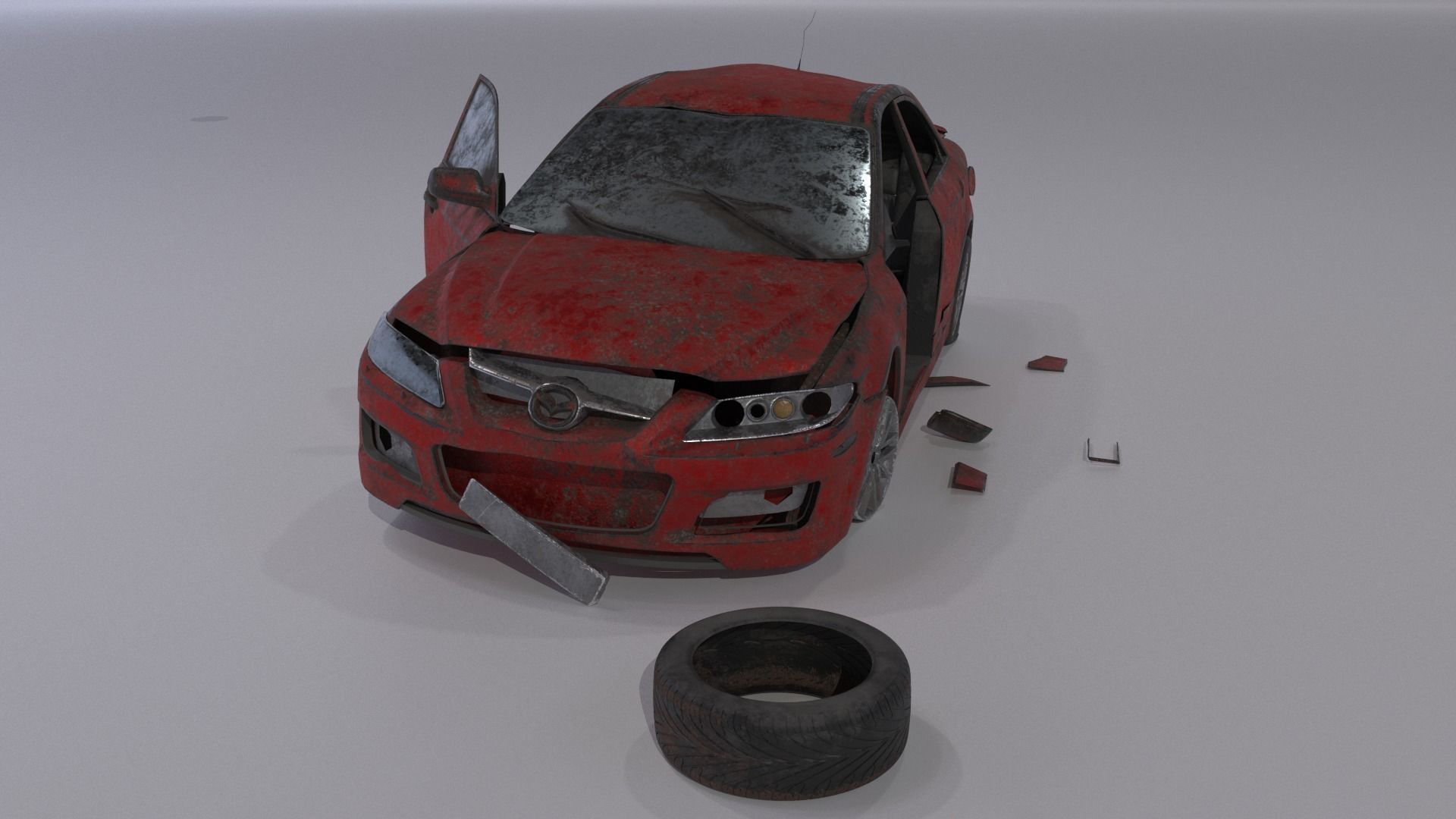 Wrecked destroyed Sedan car 3D model | CGTrader