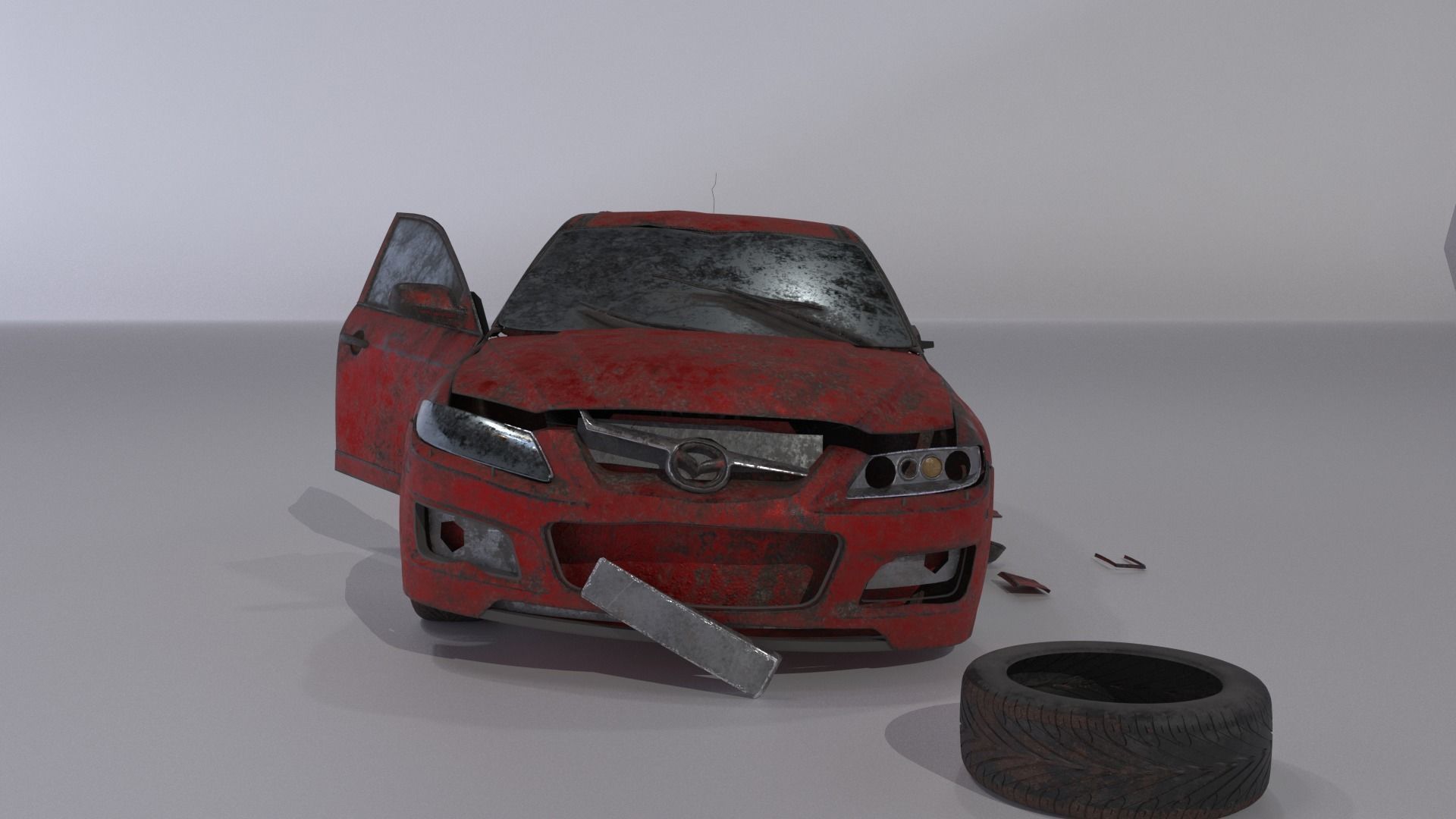 Wrecked destroyed Sedan car 3D model | CGTrader