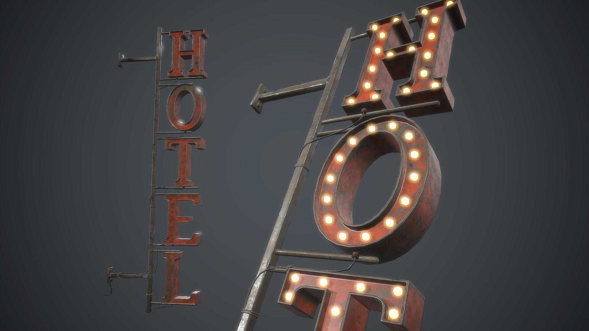 3D model Old Metal Hotel Sign PBR Game Ready VR / AR / low-poly | CGTrader