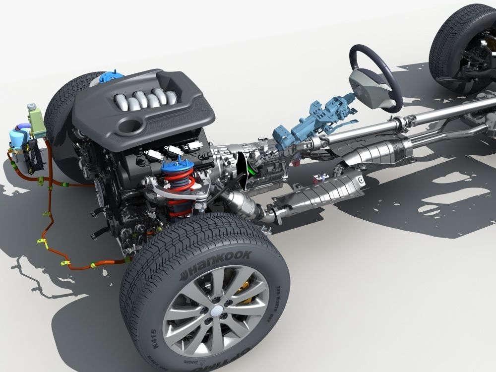 Car Frame with Chassis Engine 02 3D model | CGTrader
