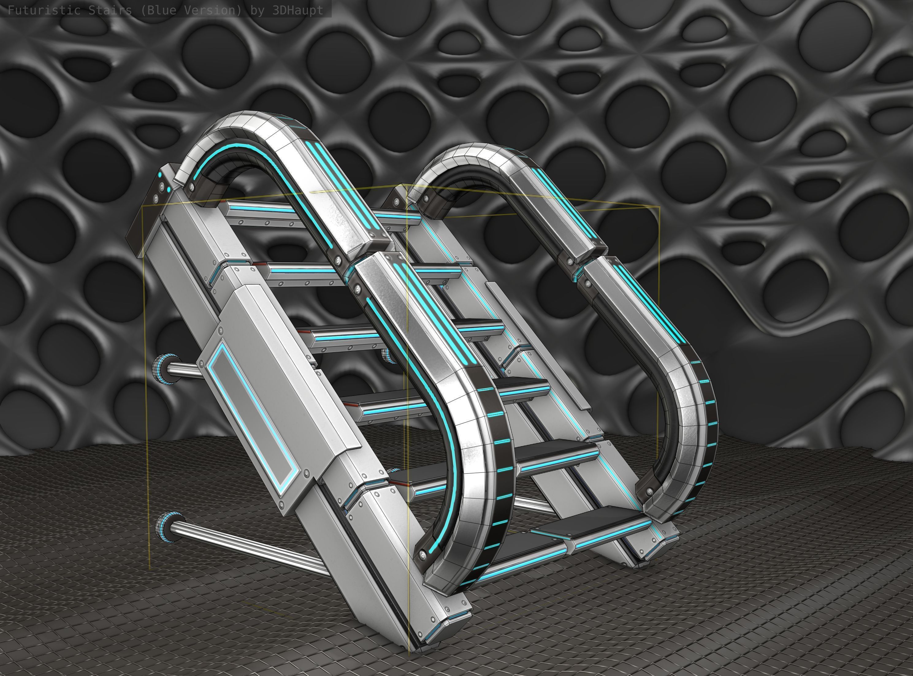 3D model Sci-Fi Stairs - 9 - Silver Blue Neon Light Version VR / AR ...