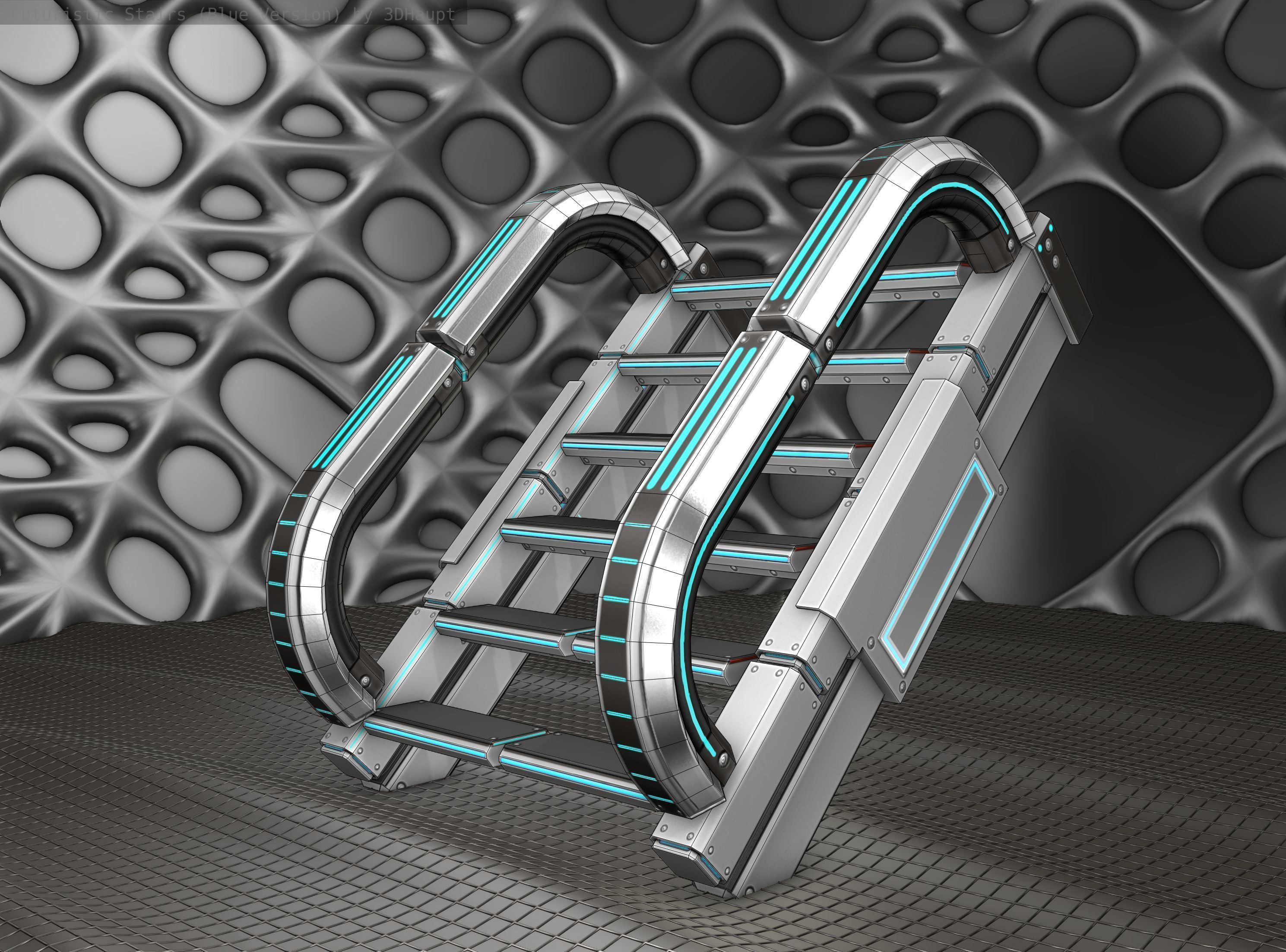 3D model Sci-Fi Stairs - 10 - Silver Blue Neon Light Version VR / AR ...