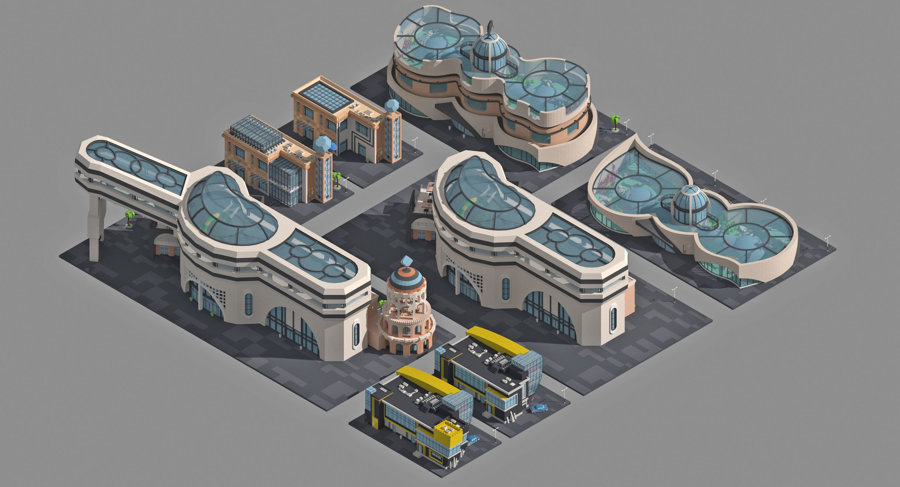 3D model Collection of low poly buildings with upgrades VR / AR / low ...