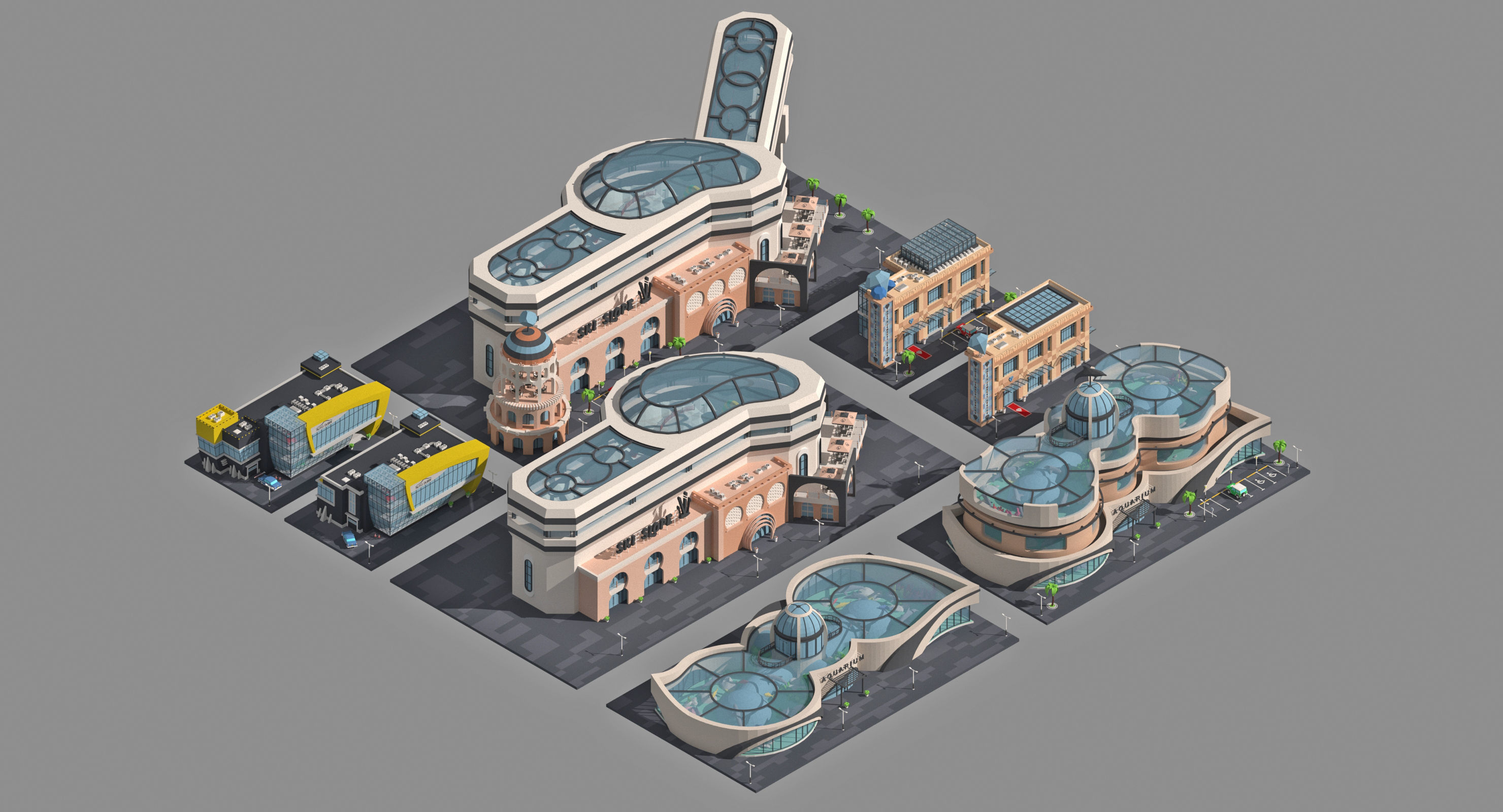 3D model Collection of low poly buildings with upgrades VR / AR / low ...