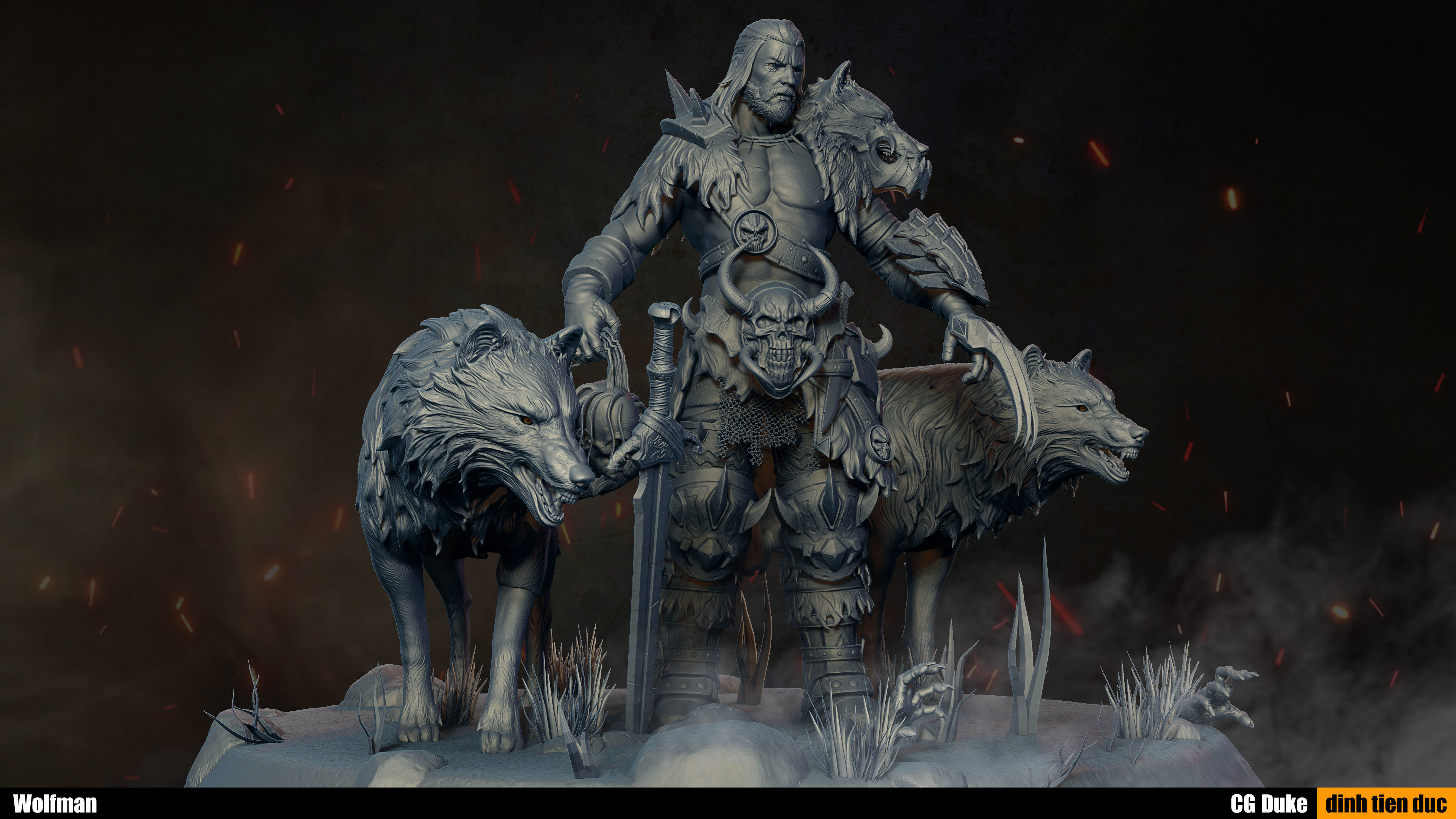 Wolfman statue of man 3D model | CGTrader